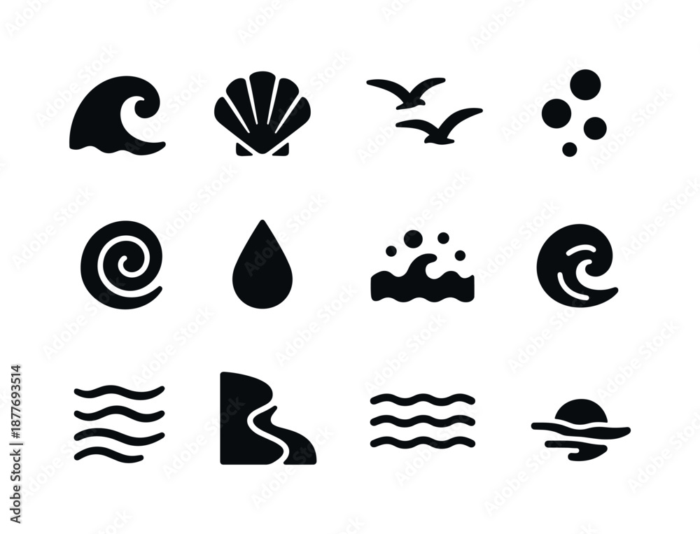 Vector de Stock Ocean Ambience Icons. Ocean ambience. Solid icon set of ...