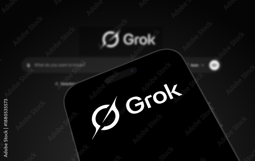 Photo Stock Grok AI logo is displayed on the screen of a smartphone ...