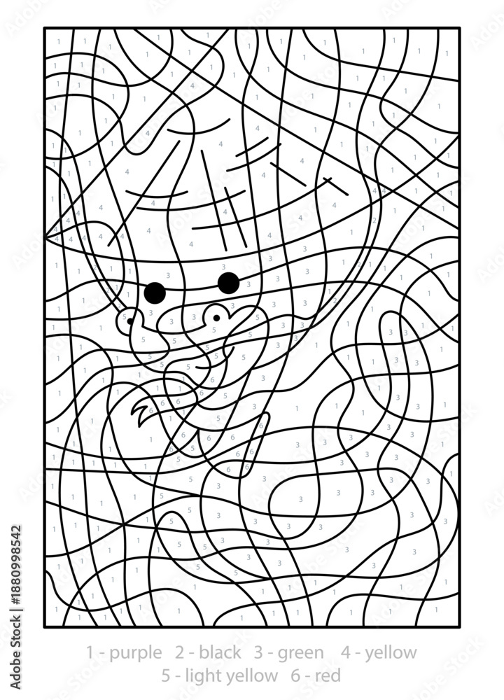 Lunar New Year color by number with snake. A happy character in festive ...