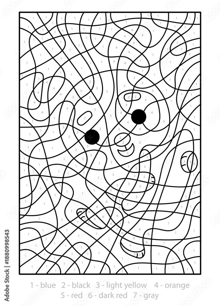 Vektor Lunar New Year color by number with a cute dog. A happy ...