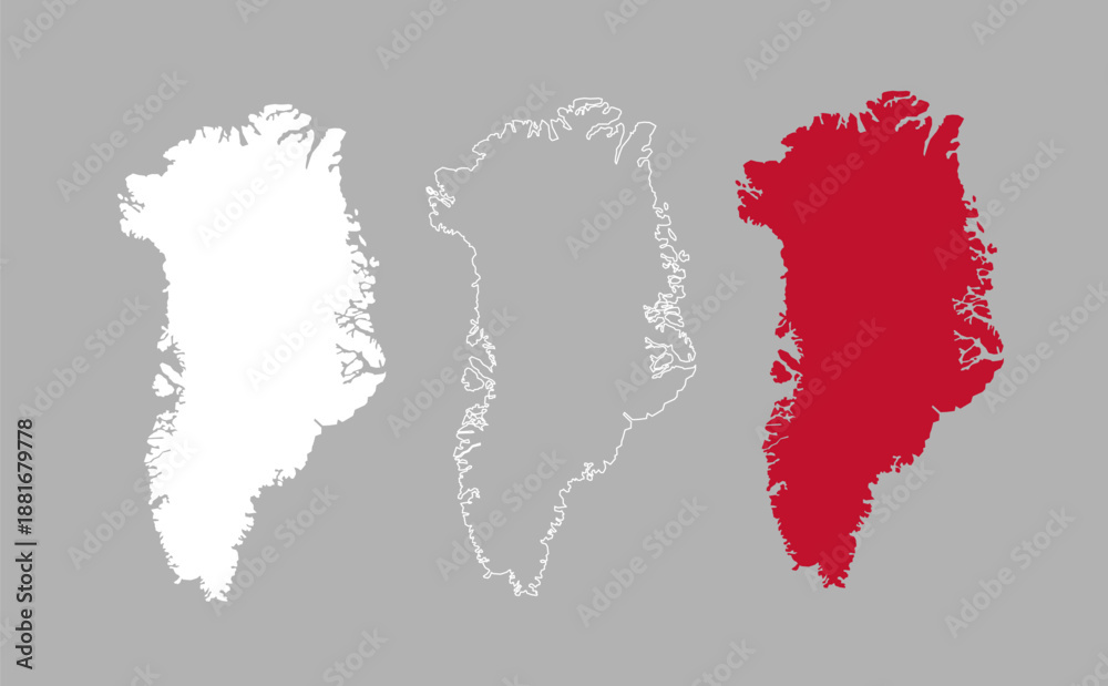 Greenland map set with filled silhouette and outline versions. Country ...
