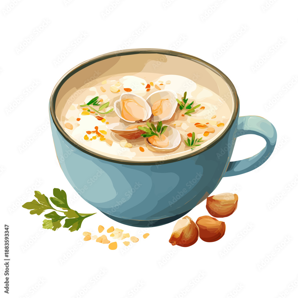 Minimalist 2D vector icon representation of a Clam Chowder, displayed ...