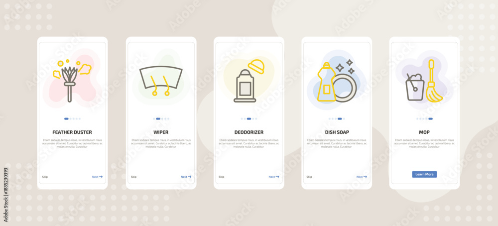 Vetor do Stock onboarding screen template for cleaning mobile app ui ...