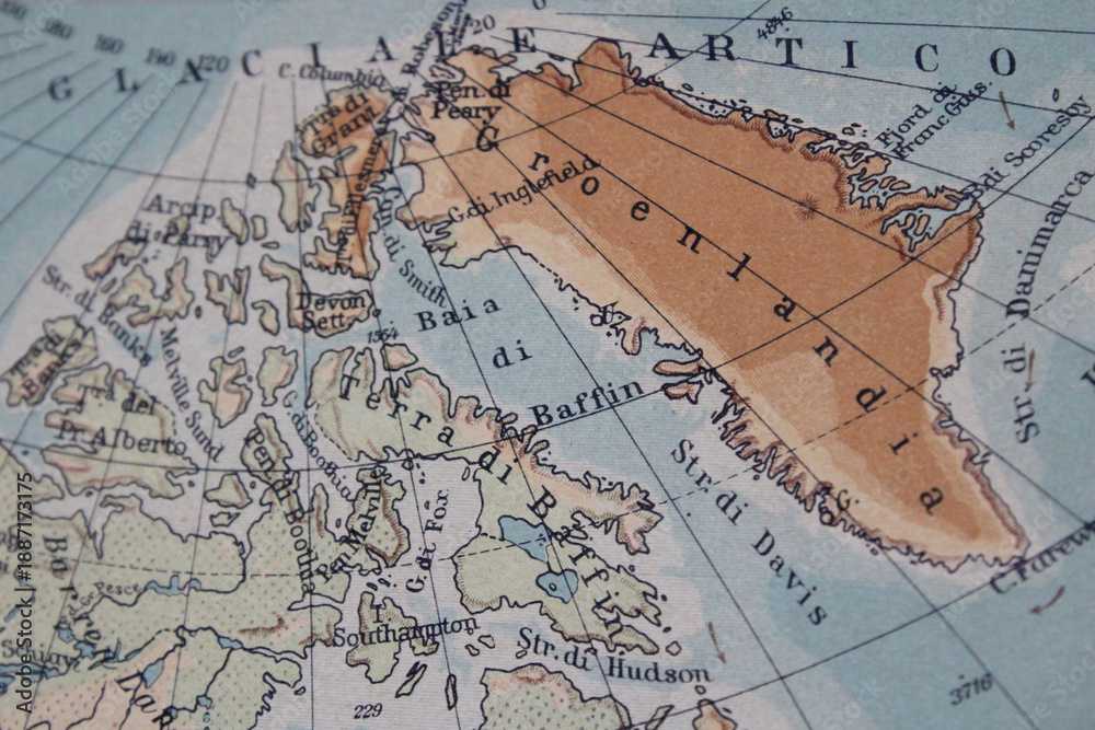 Vintage 1920s map of Greenland and Arctic Canada with Italian ...