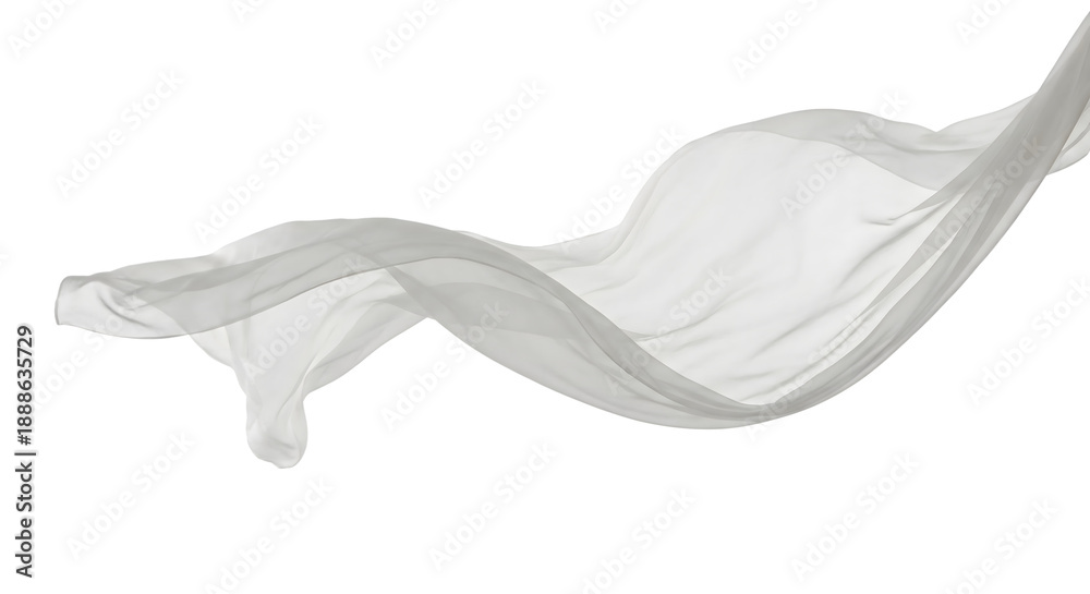 Elegant flowing sheer white fabric textile wave graceful drape isolated ...