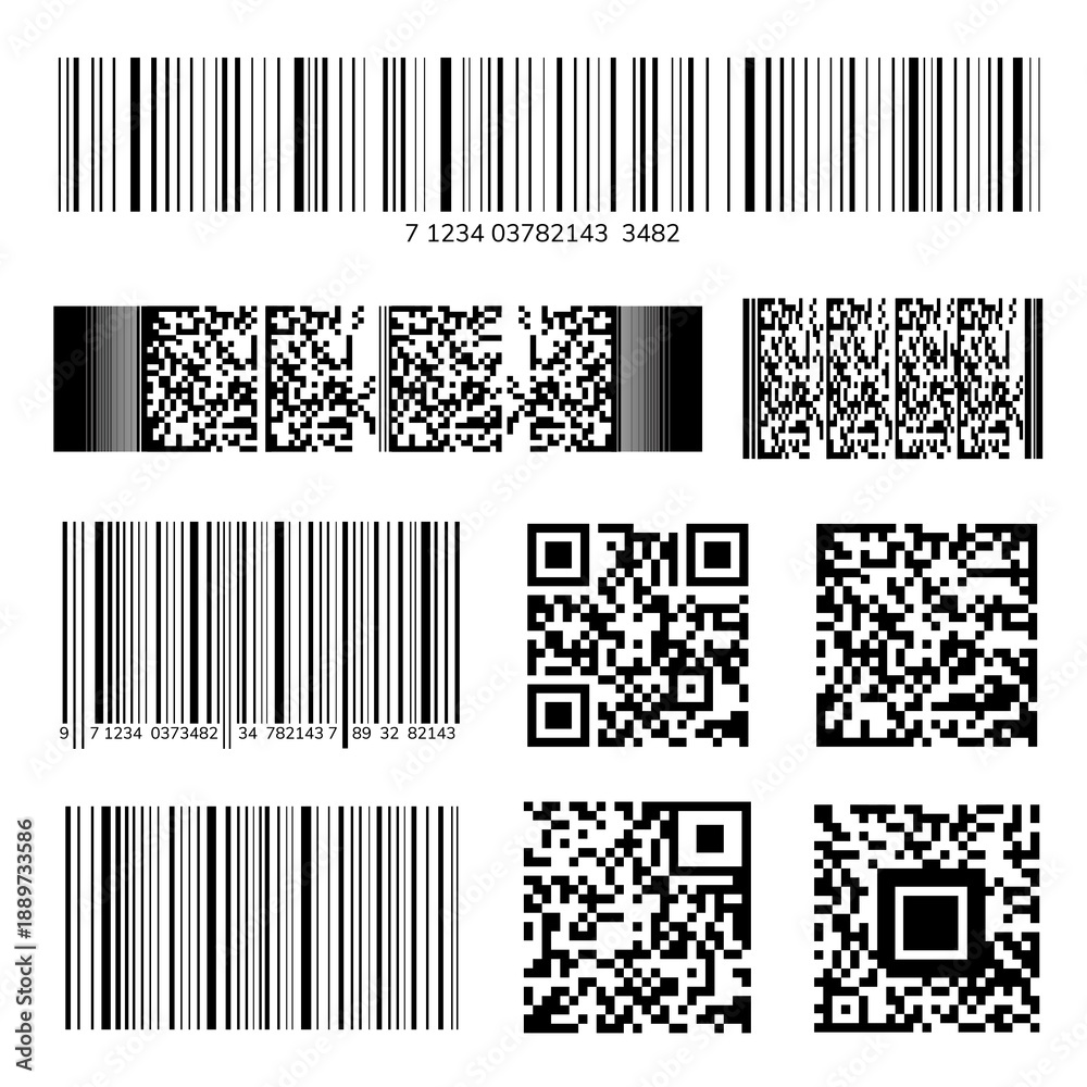 Collection of barcodes and QR codes isolated on transparent background ...