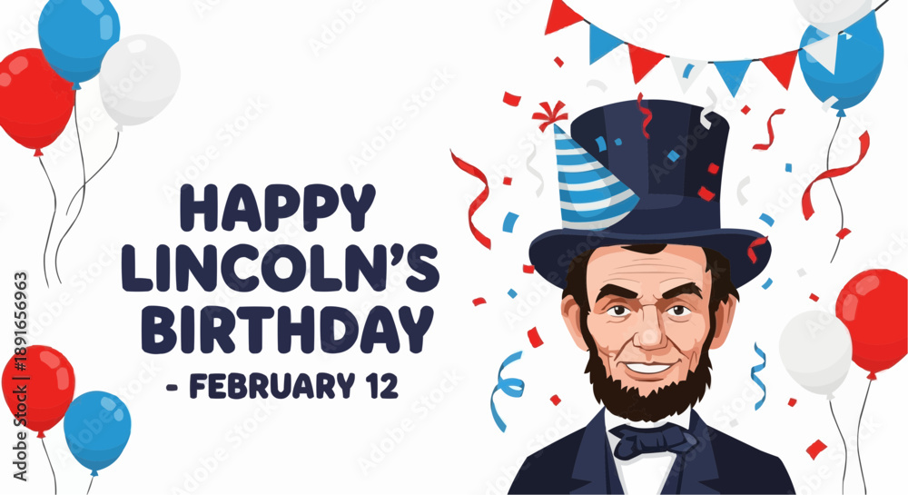 Abraham lincoln birthday celebration with balloons confetti and festive ...