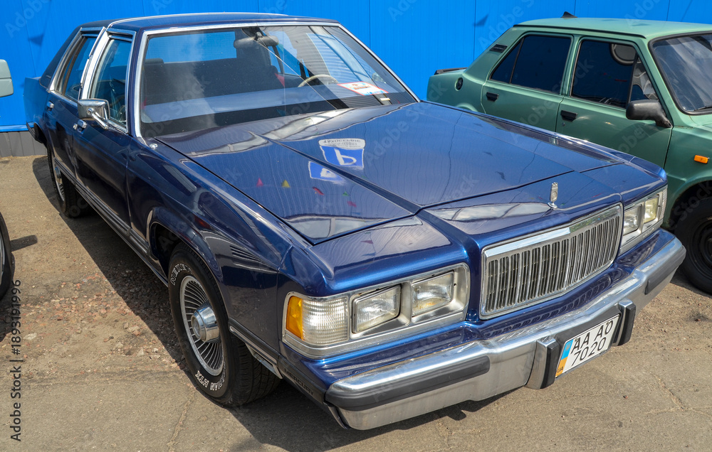 Navy blue 1989 Mercury Grand Marquis full size luxury sedan, featuring ...