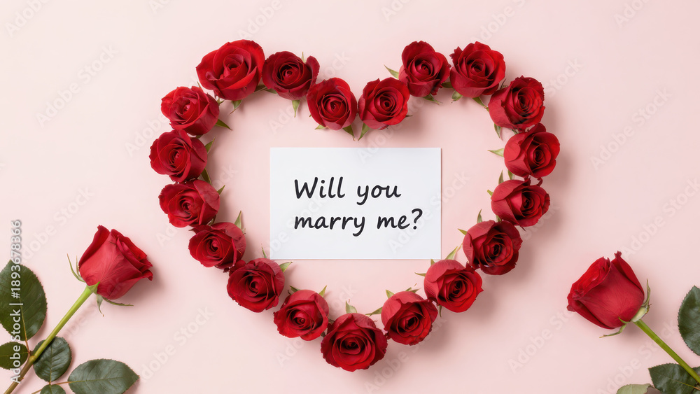 Stock-Foto „Will you marry me romantic proposal note surrounded by red ...