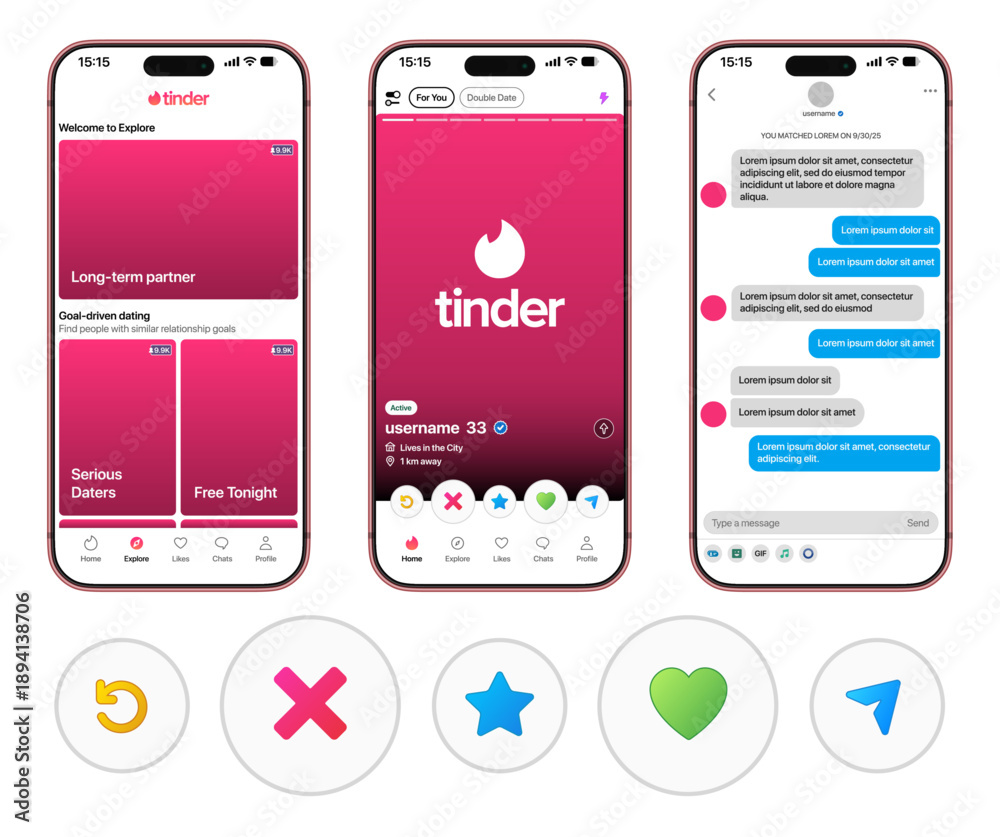 Tinder 2026 Dating App Interface Concept With Swipe Matches Chat
