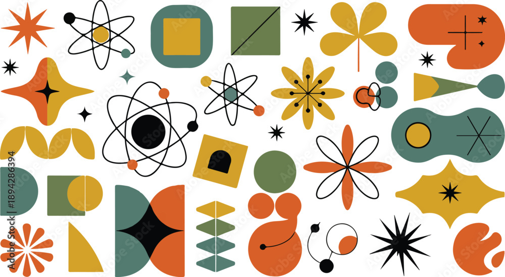 Stock-Vektorgrafik „Atomic Age Molecule Icons Orbit Nodes, Nuclear ...