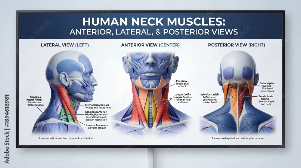 Illustration Stock Detailed Diagram of Human Neck Muscles in Anterior ...