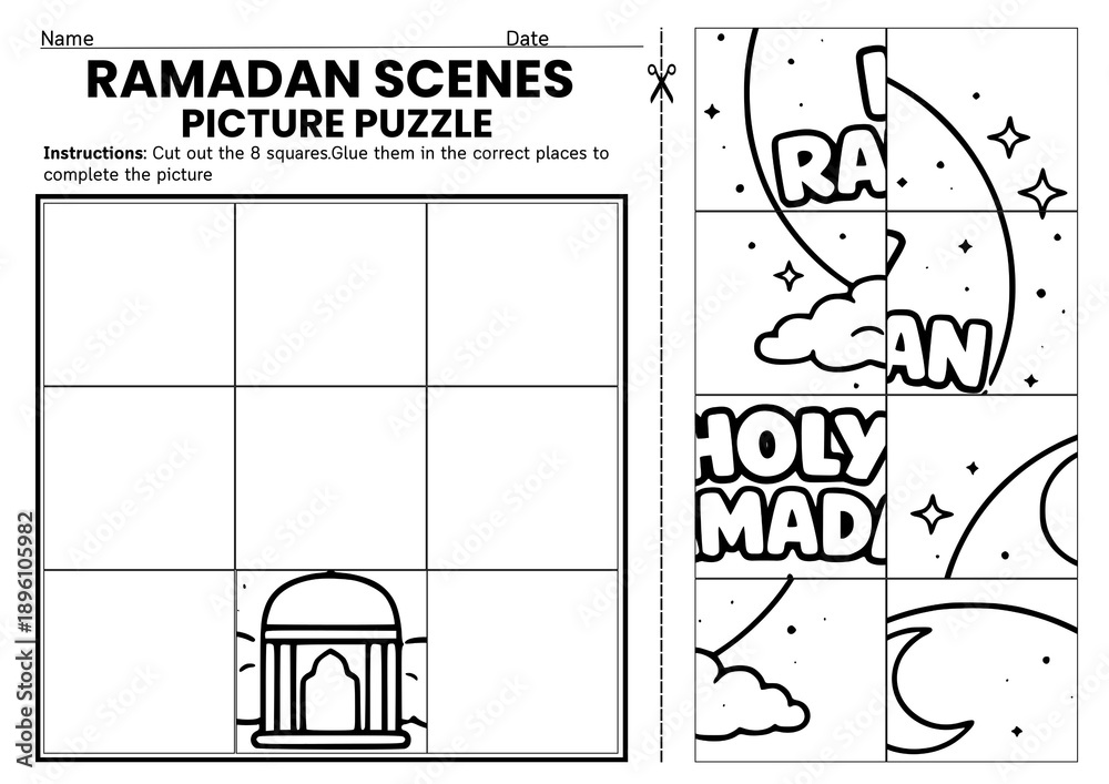 Ramadan cut and paste puzzle worksheets for kids K–3! Fun Islamic ...