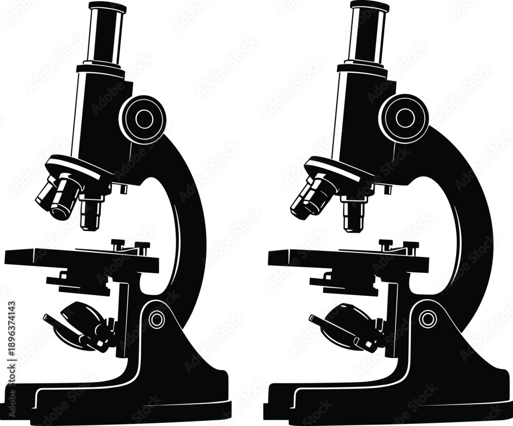 Microscope silhouette, black and white, compound microscope, scientific ...