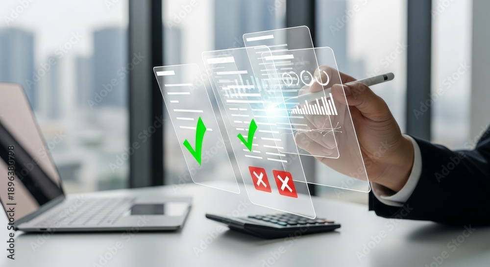 Businessman Taking Online Assessment with Digital Checklist and ...