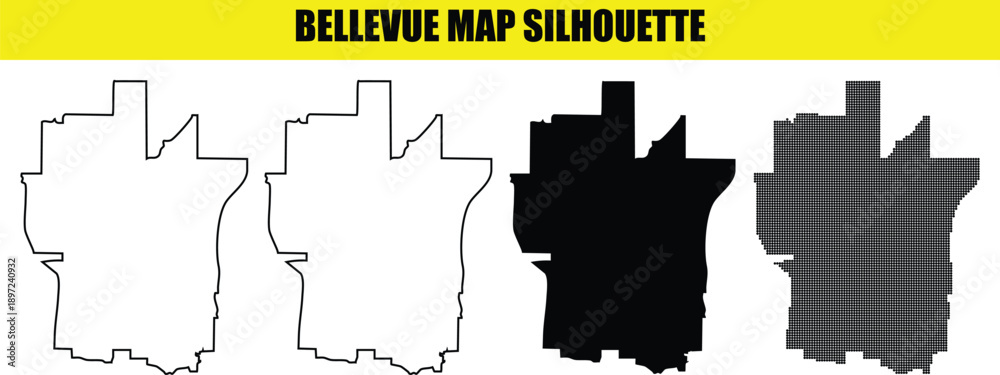 Bellevue map silhouette, a clear vector outline and solid shape for ...
