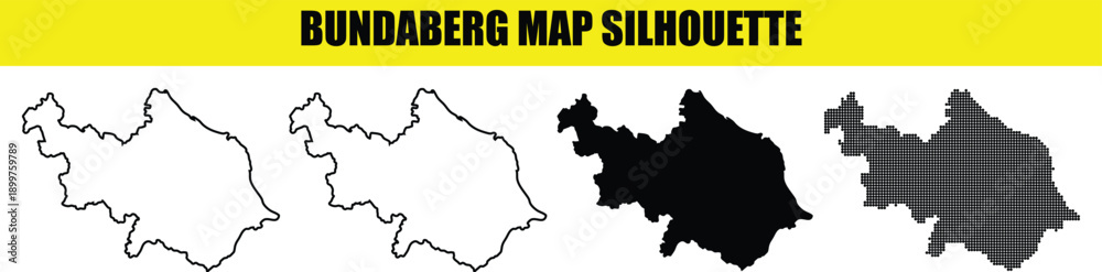 Bundaberg map silhouette vector illustration, four styles of Australian ...