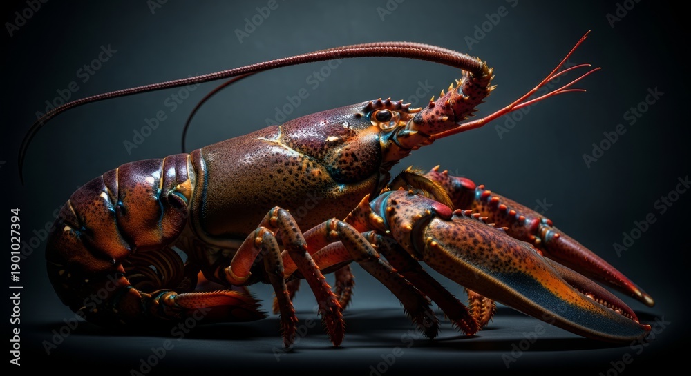 Lobster crawling on the ocean floor with a hard shell and large claws ...