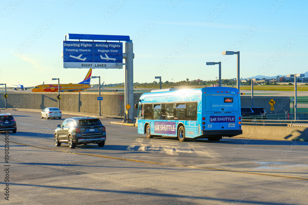 Los Angeles, California - January 12, 2026: LAX Shuttle Bus Driving ...
