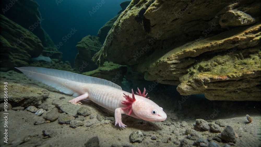 Photo Stock Rare and elusive Olm (Proteus anguinus) swimming in a dark ...