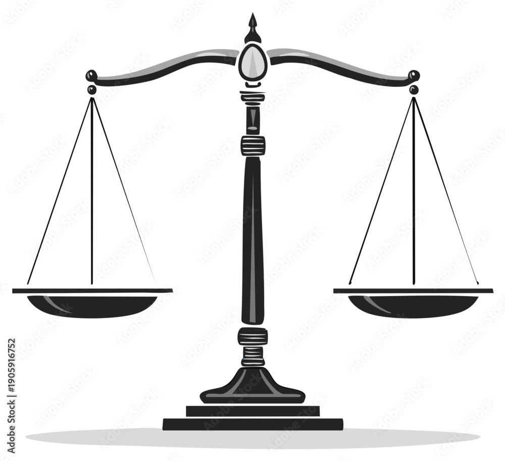 Justice scale illustration, balanced symbol of law, concept of fairness ...