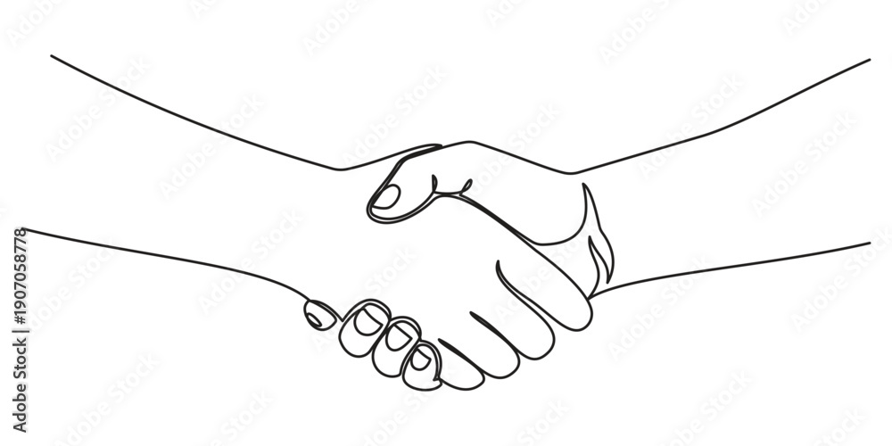Continuous one line drawing of business men shaking hand to deal ...
