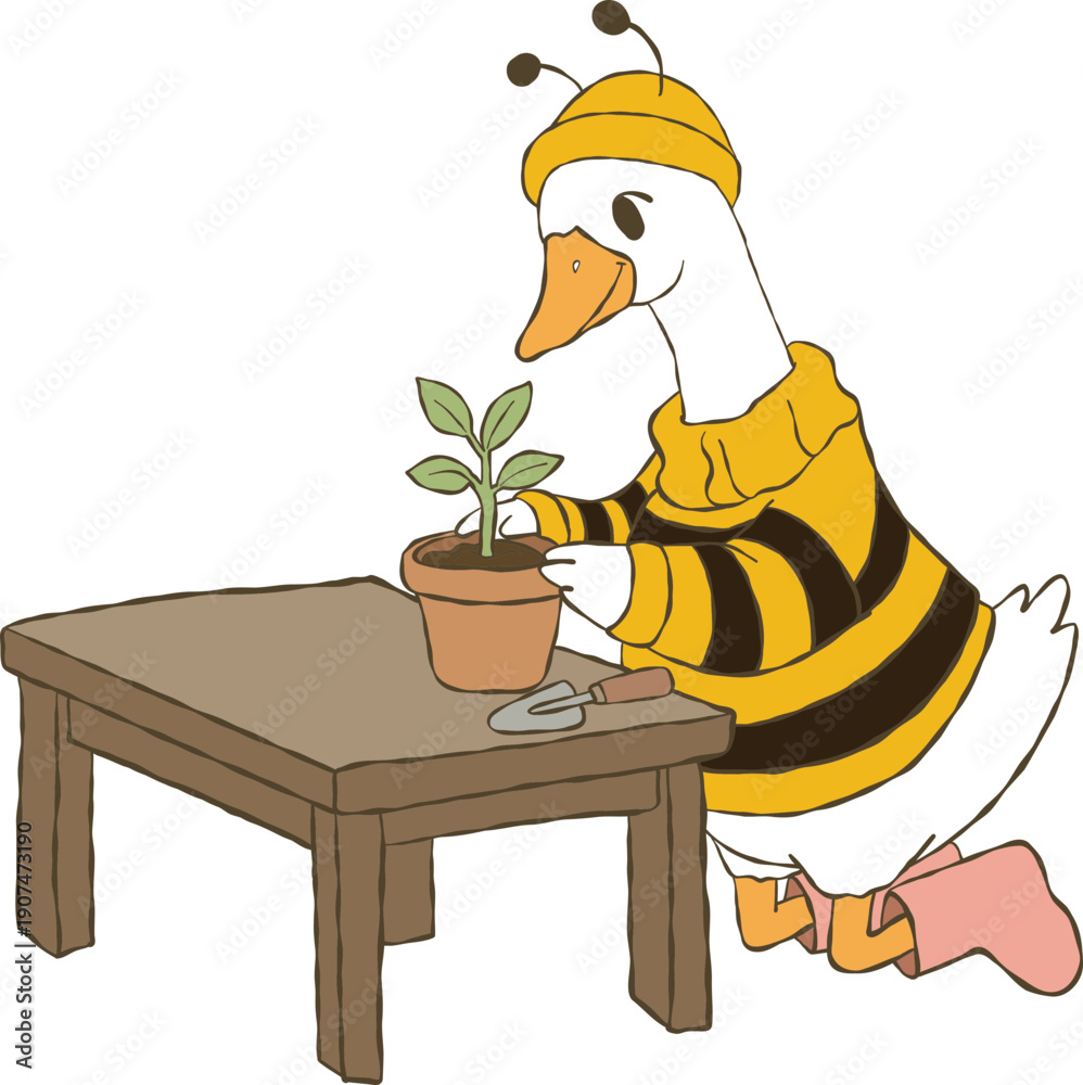 Funny Goose character dressed as a giant bee, complete with wings and ...