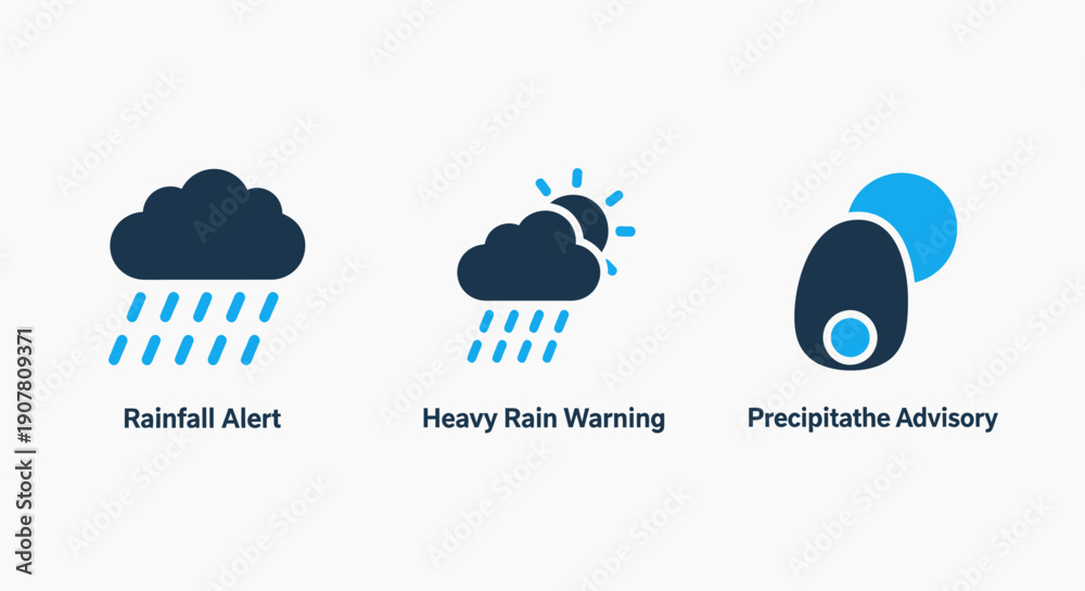 Icons representing precipitation and weather advisories: rainfall alert ...