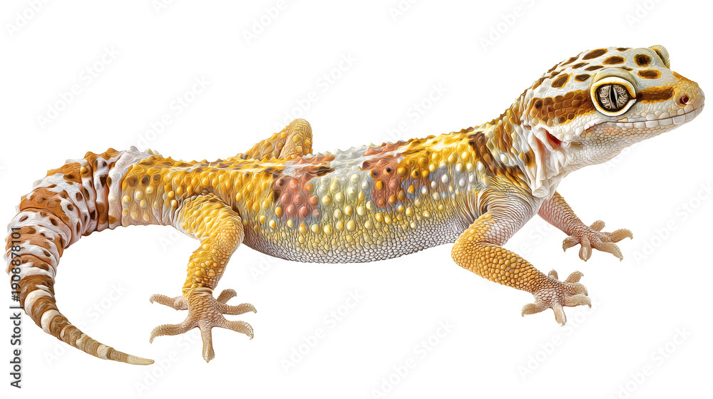 Leopard gecko reptile spotted skin, isolated on a white background ...