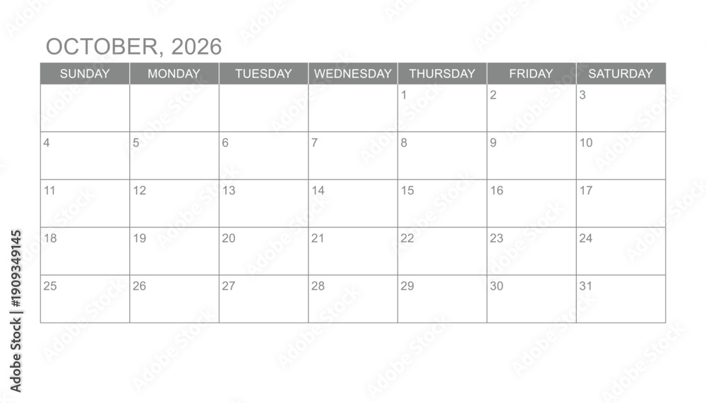 Image vectorielle Stock Classic monthly calendar for 2026 on white ...