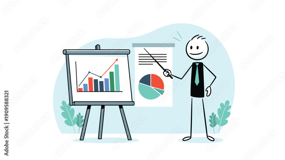 Image vectorielle Stock Stick figure businessman gives a presentation ...