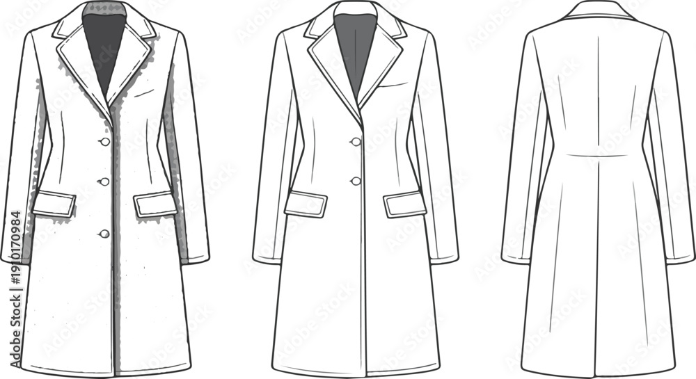 Image vectorielle Stock Women’s Long Coat CAD Drawing – Houndstooth ...