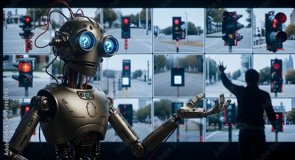 Humanoid Robot Monitoring Multiple Traffic Camera Screens with Question ...