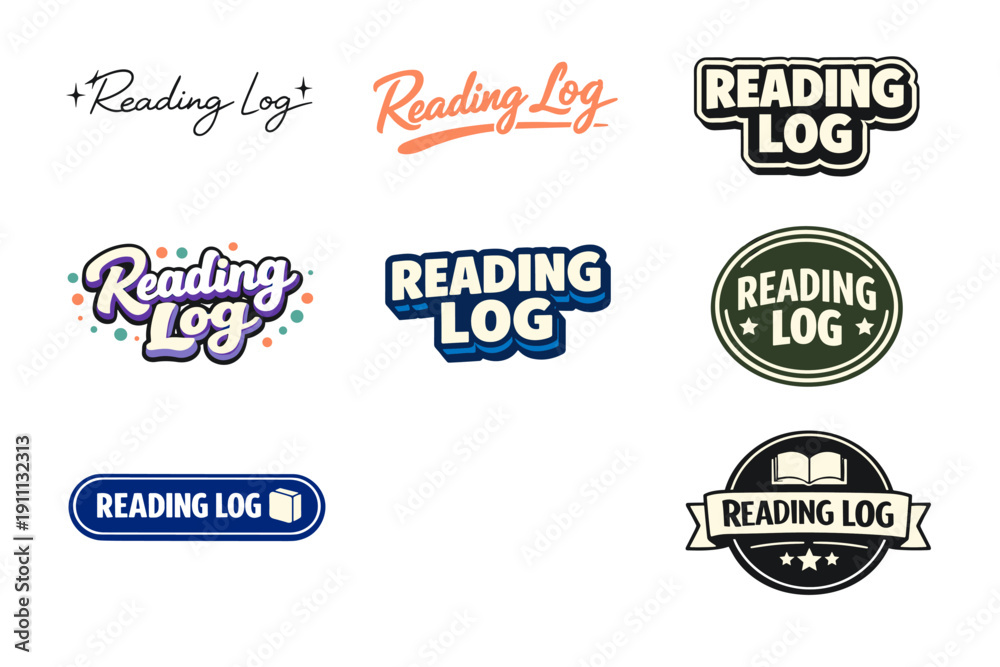 Vector de Stock Reading log sticker designs in various fonts and styles ...