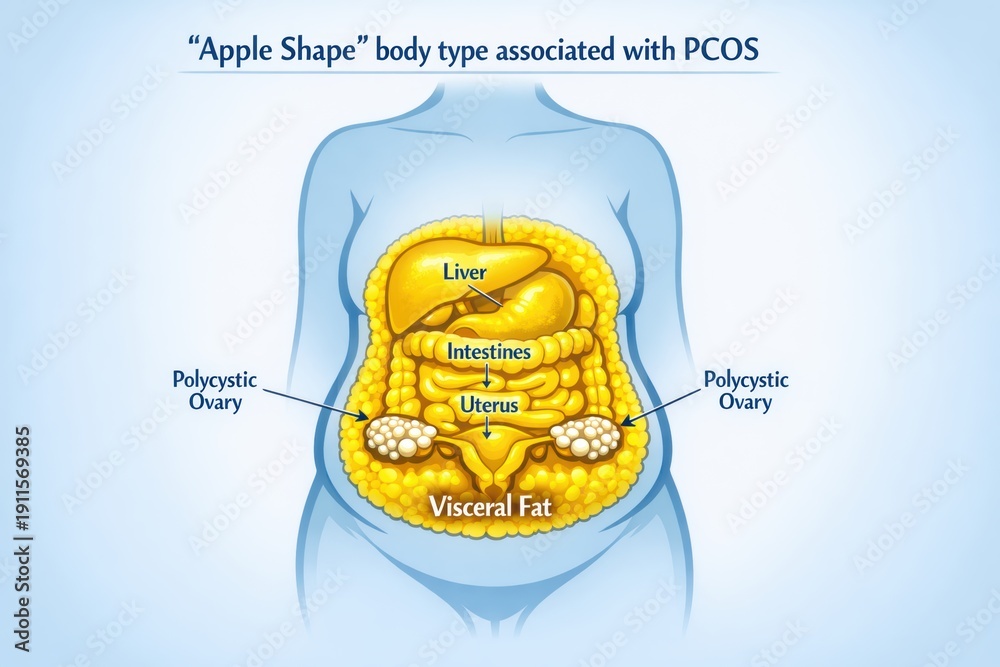 Polycystic ovary syndrome PCOS apple shape anatomy visualization shows ...