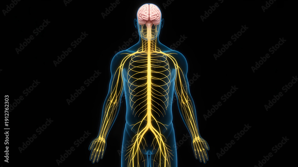 Complete human nervous system anatomy, brain spinal cord and peripheral ...