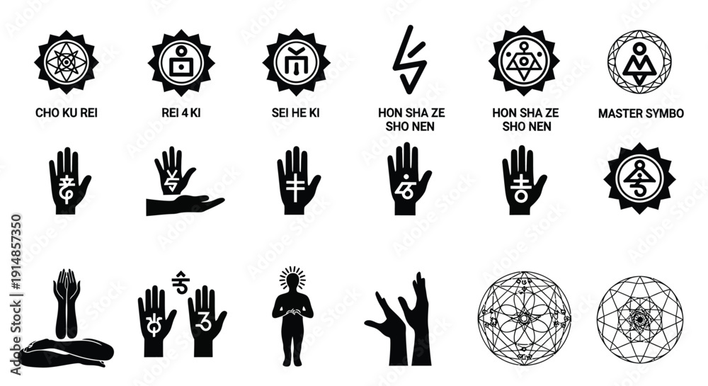 Mudra Hand Gestures and Spiritual Symbols Icons Stock Vector | Adobe Stock