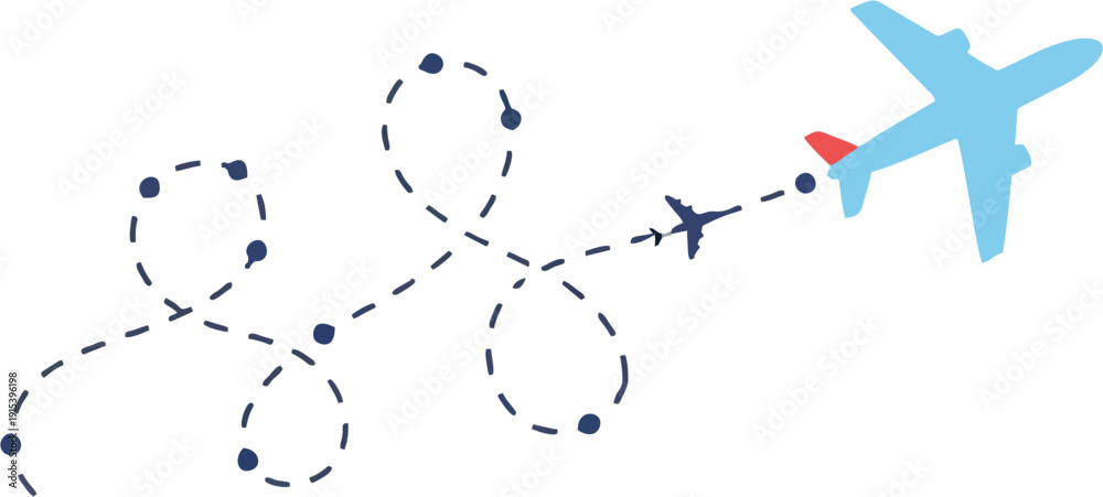 Airplane Flight Path Route Map with Dotted Line Trail - Travel Journey ...