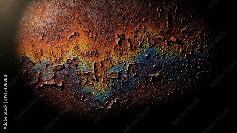 Rusty metal surface with old iron corrosion and rust texture in a dark ...