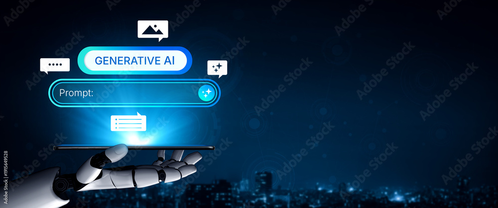 Ilustrace Generative AI prompt interface concept for creating content ...