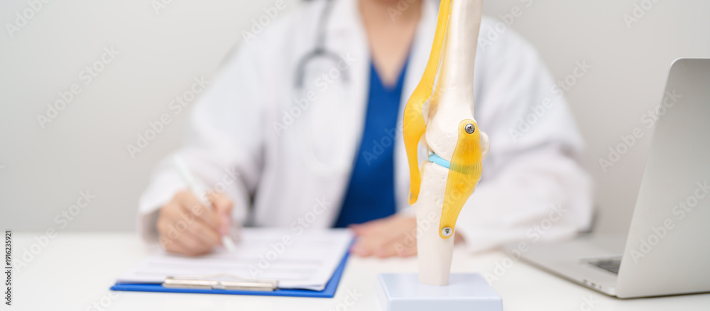 Foto de Stock Doctor with Human Knee joint anatomy model ...
