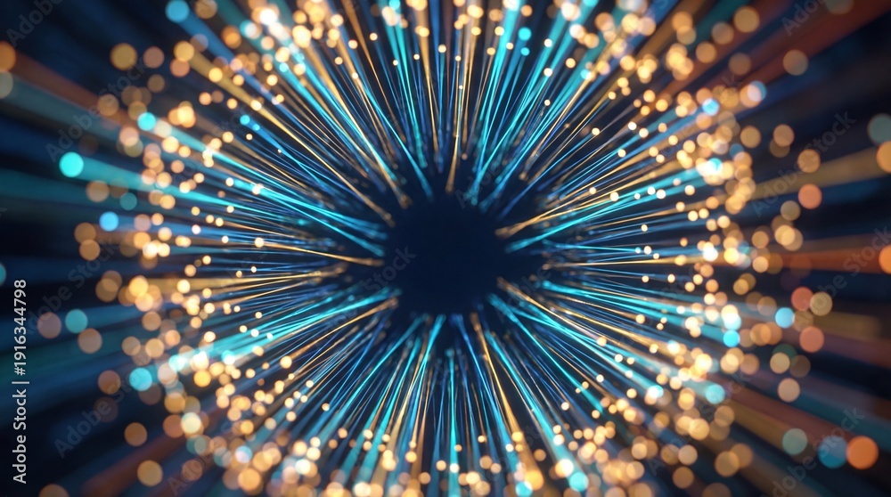Vibrant fiber optic cables transmitting data with bright blue and ...