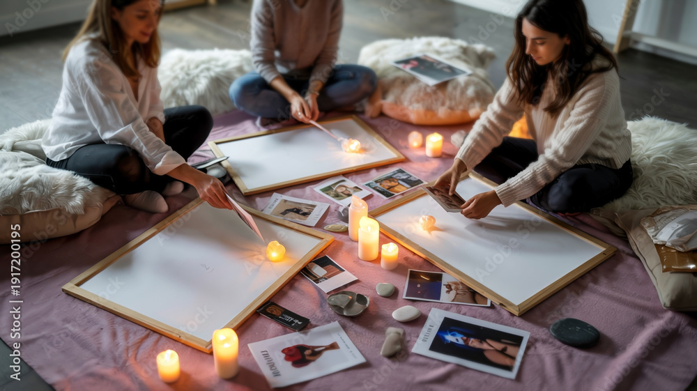 Women creating vision boards for Chinese New Year celebration with ...