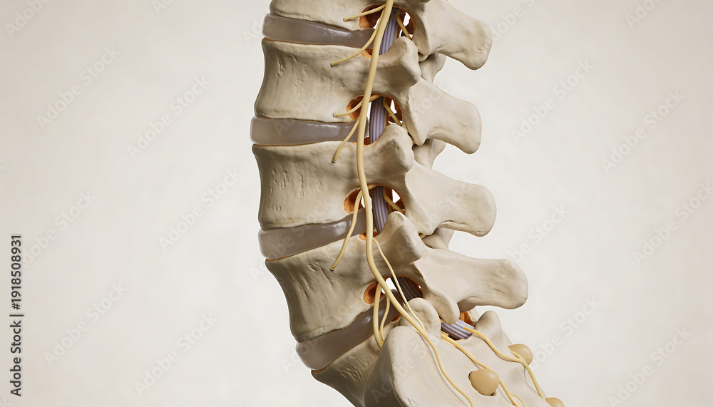 Lumbar spine anatomy illustration showing vertebrae intervertebral ...