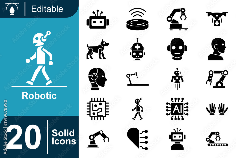 Vector de Stock Robotic Icons Set, Featuring Humanoid Robots, AI ...