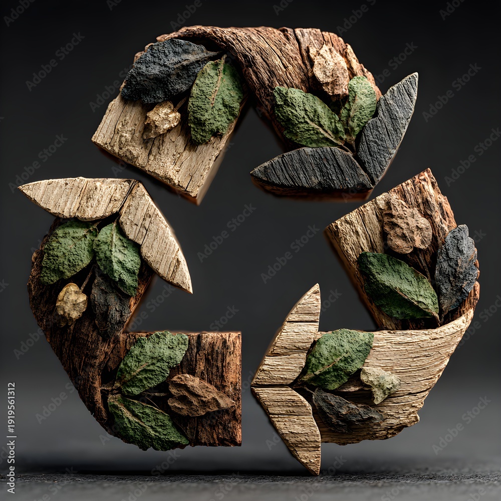 Photo Stock Natural recycling symbol composed of wood, stone, and ...