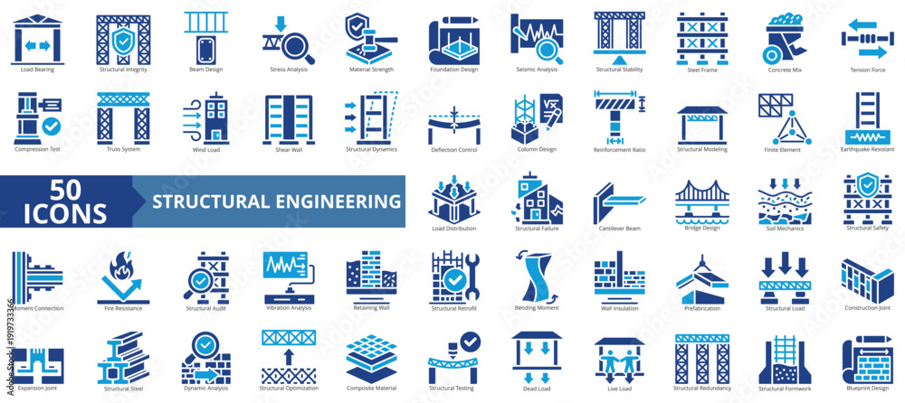 structural engineering icon set flat style illustration. containing ...