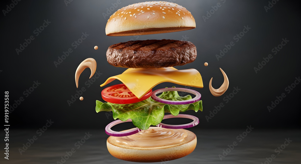 Foto de Stock Floating Hamburger: An Elevated Burger Fantasy Anatomy of ...