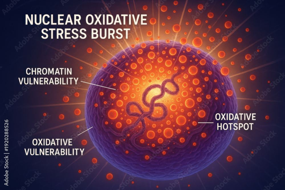 Biomedical visual of nuclear oxidative stress burst showing chromatin ...