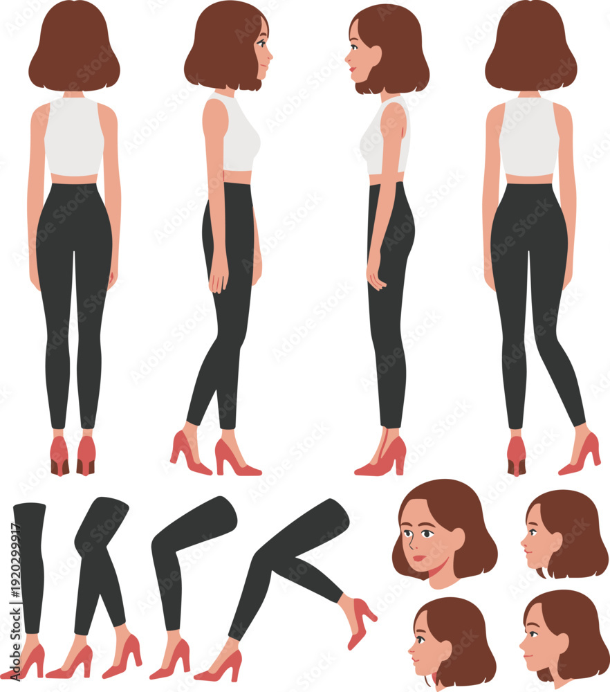 Stock-Vektorgrafik „Cartoon woman character design sheet vector ...